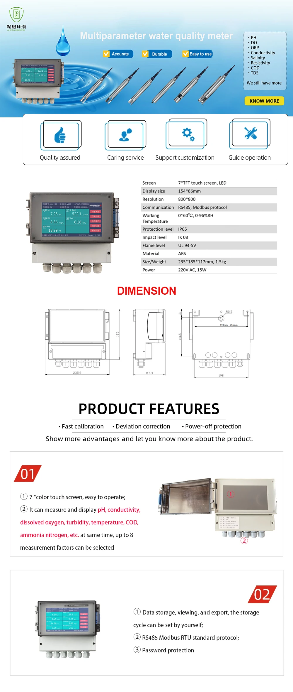Industry Water Quality Monitor Ph Sensor Conductivity Dissolved Oxygen ...