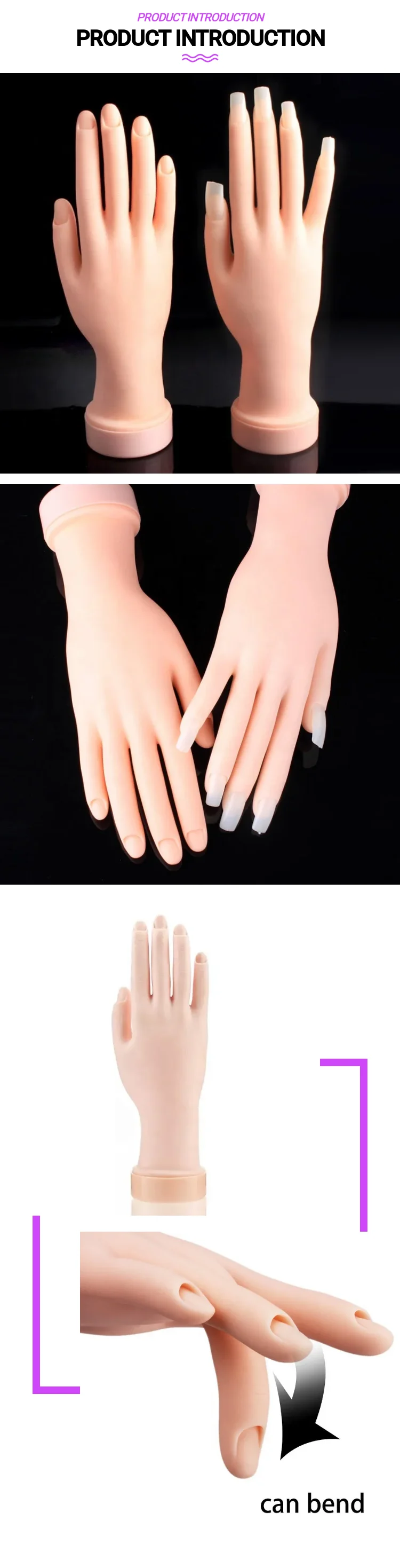 Nail Practice Hand Model Flexible Movable Silicone Prosthetic Soft Fake ...