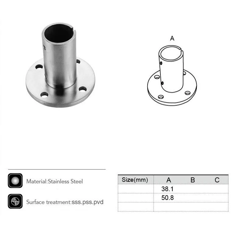 Stainless Steel Handrail Balustrade Accessories Floor Round Railing ...