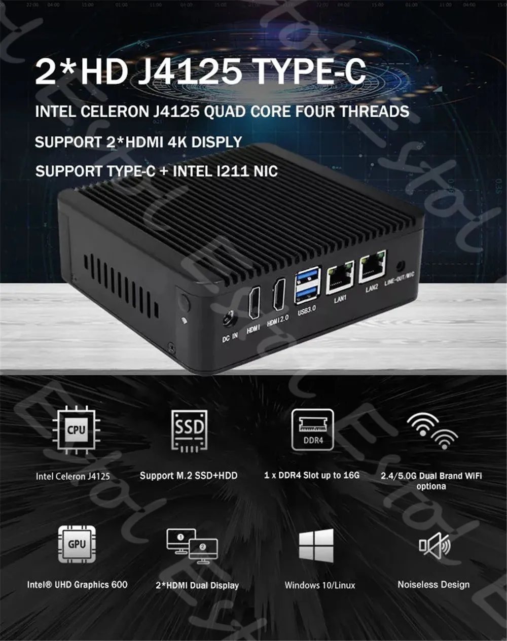 2023 Intel I211 Pxe Boot Mini Server Tpm2.0 High Quality Celeron J4125 ...