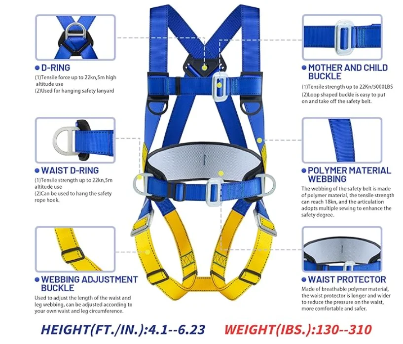 Fall Protection Life Security 5 Point Adjustment D-ring Waist Full Body ...