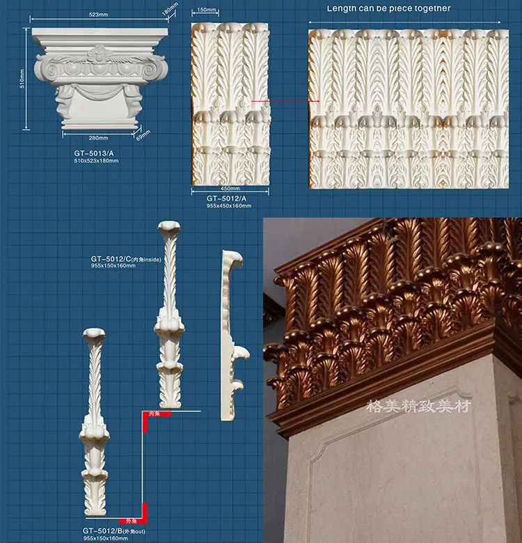 Roman Column Pilaster PU Exterior Columns Molds Cement Concrete House ...