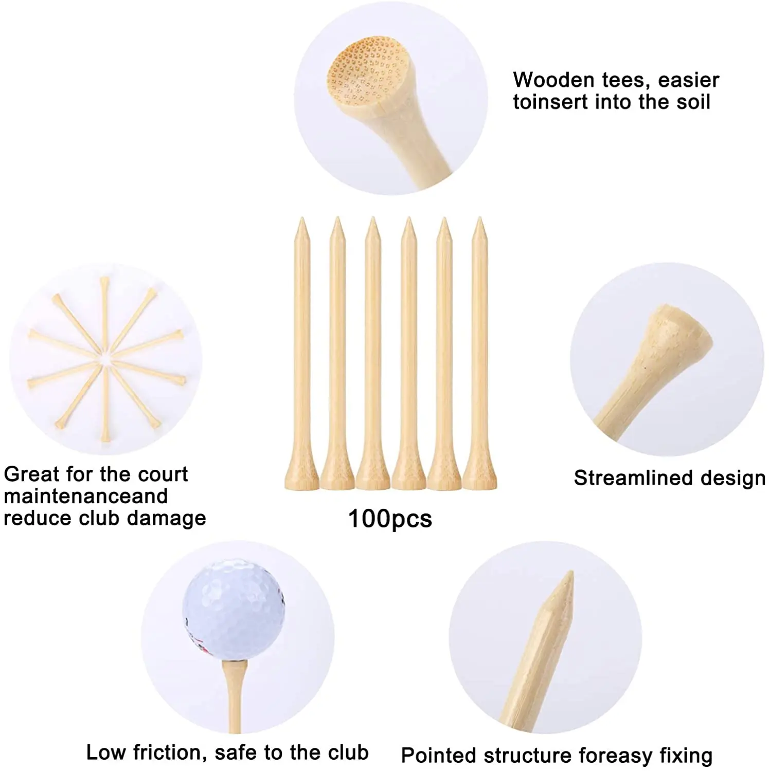 Professional Natural Wood Bamboo Golf Tees Pack Custom Logo Printing ...