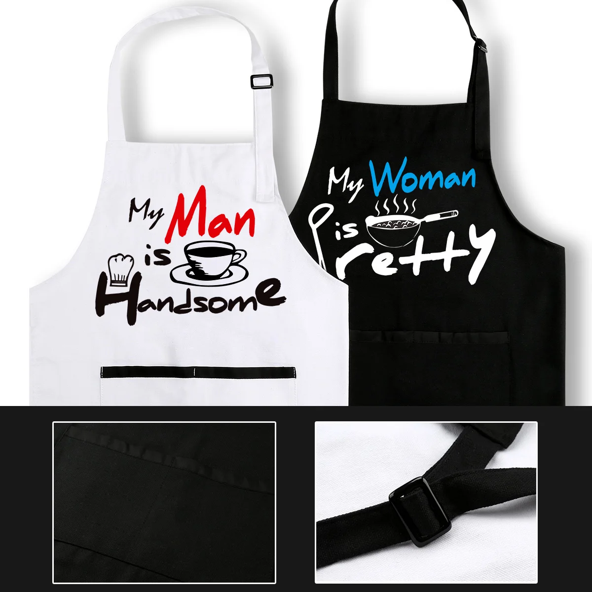 Couples Apron Gifts Set High Fashion Women Canvas Apron Kitchen Barista ...