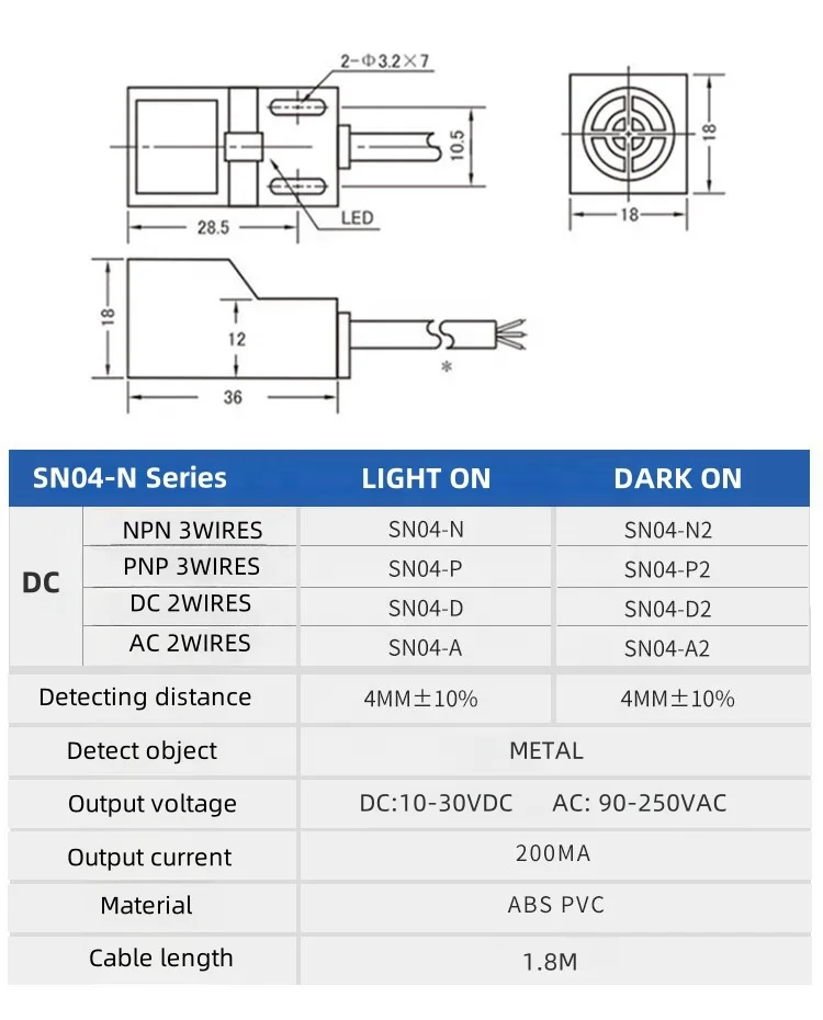 SN04-N2 NPN Waterproof Inductive Proximity Sensor for Metal Detection