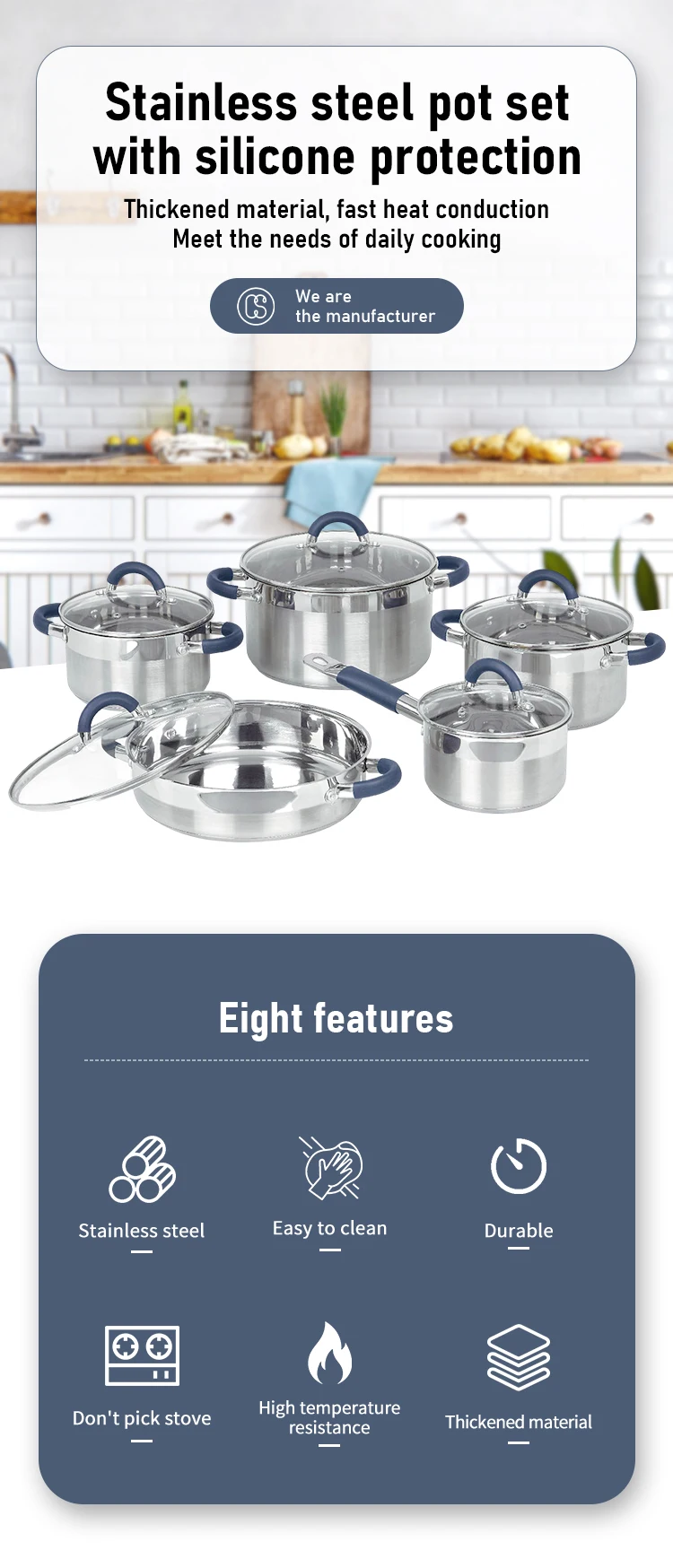 Hot Selling 8 Pieces Steel Hollow Handle Nonstick Kitchenware Pot ...