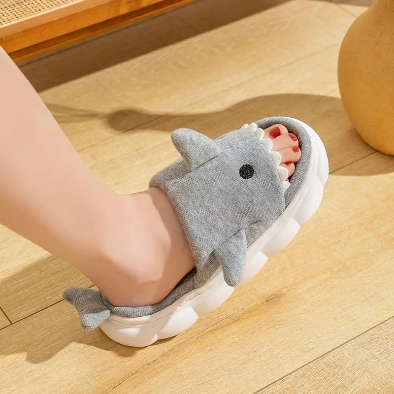 Cartoon Cute Shark Animal Shape Slippers,Thick Sole Soft Indoor Outdoor ...
