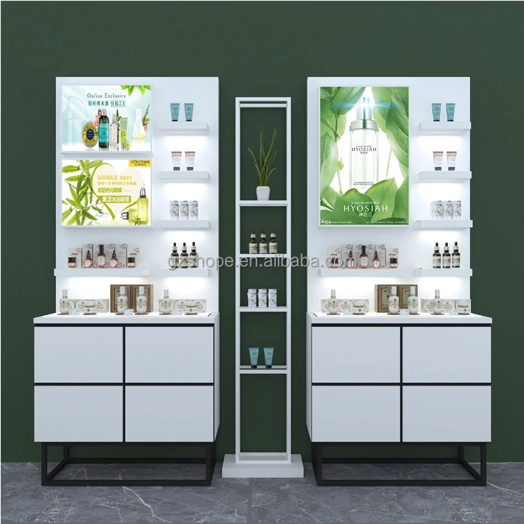 Cosmetic Display Counter Store Interior Design Display Shelves Wood ...
