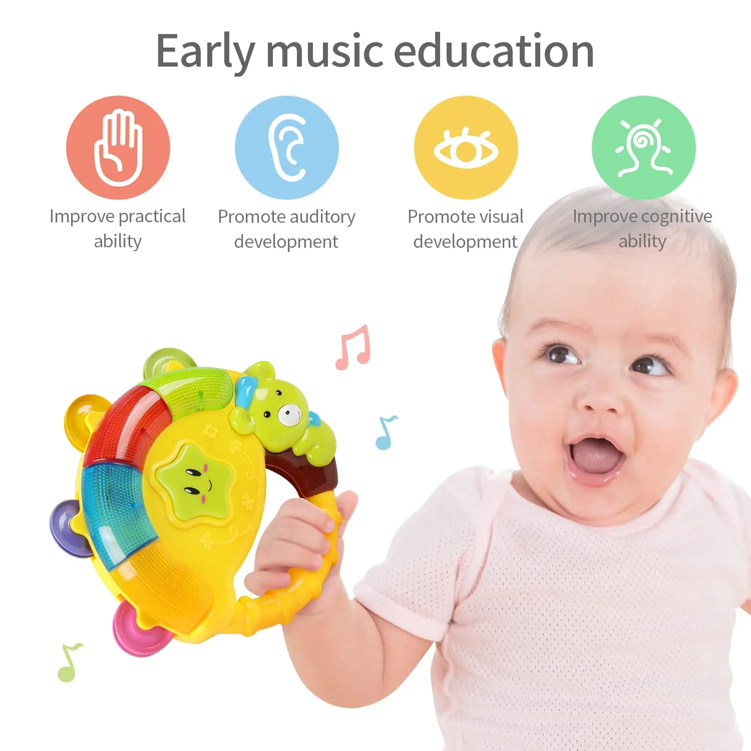Baby Tambourine Toy Musical Shaker with Lights and 8 Songs Cartoon ...