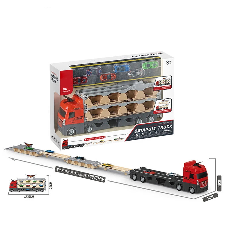 Creative Transforming Truck Storage Car Track Slot Toys With 6 Die Cast ...