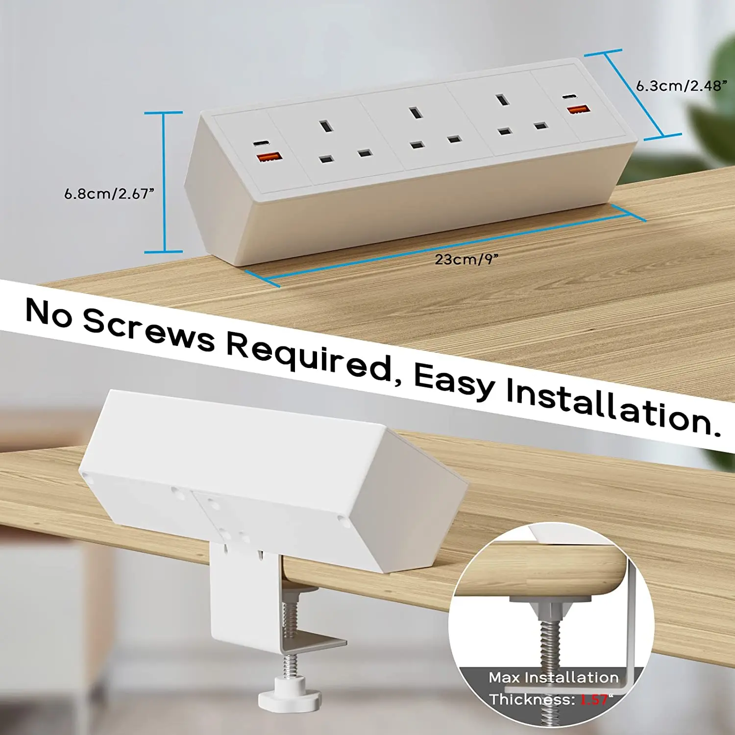 UK Power Outlet Standing Desk Power Strip Clamp Mounted Socket with 4 ...