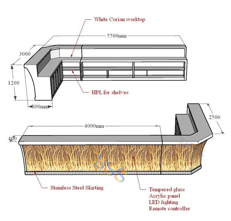 L Shaped LED Coffee Bar Counter - Modern Restaurant Design
