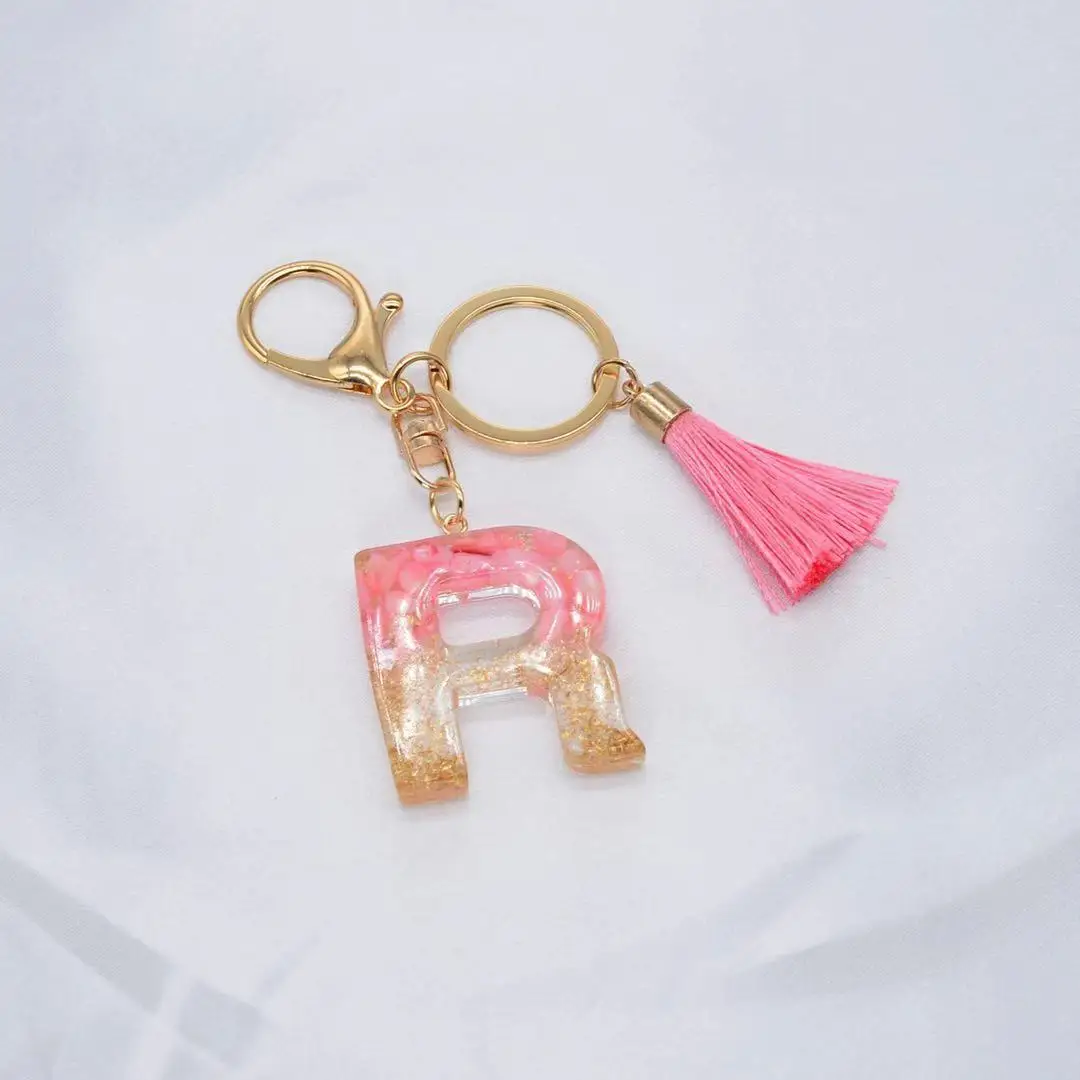 Hot Sale Custom Tassel Initial Resin Alphabet Letter Keychain For Women ...