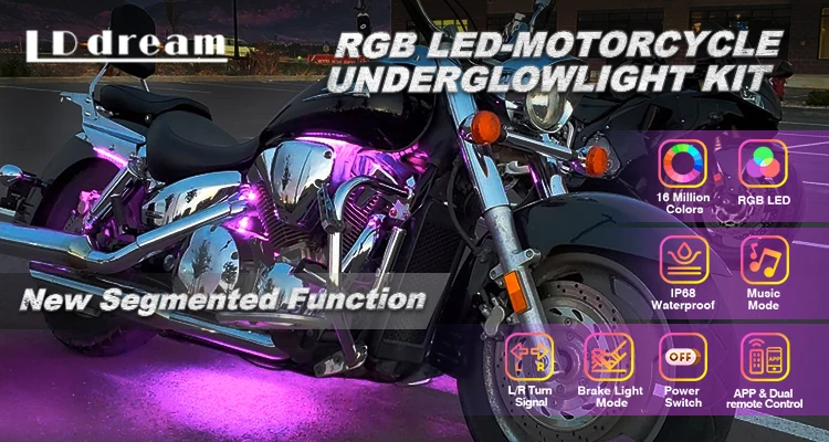 16PCS Motorcycles RGB LED Lights Kit with APP/Remote Flash Strobe Light ...