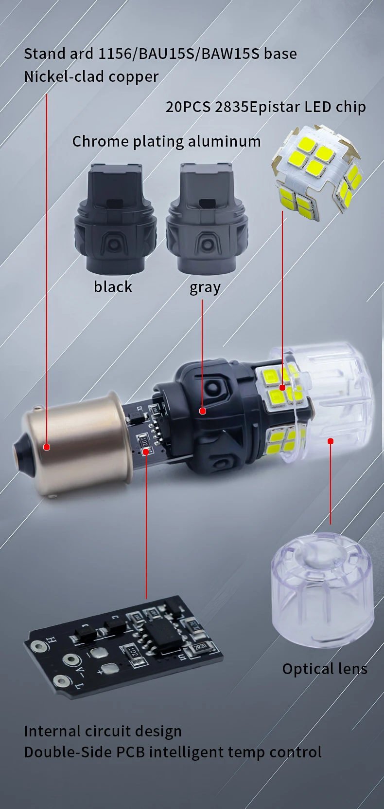 20smd 2835 12v Car Led Light P21w 1156 1157 Red Amber Turn Signal ...