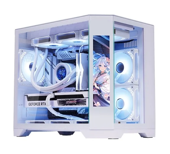 Full Tower ATX Gaming PC Case - White Steel Design with LCD Screen, USB ...