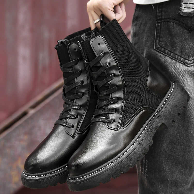 Wholesale Walking Leather Hard-wearing Waterproof Boots Black Glossy ...