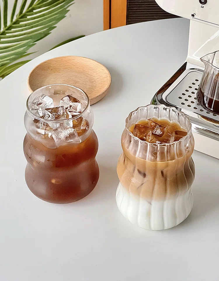 Vertical Strip High Borosilicate Glass Thread Cup Transparent Glass ...