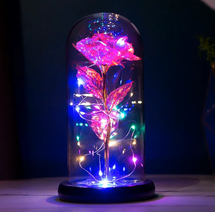 Valentine's Day Gifts Enchanted Red Rose Led Lamp 24k Gold Foil Rose In ...