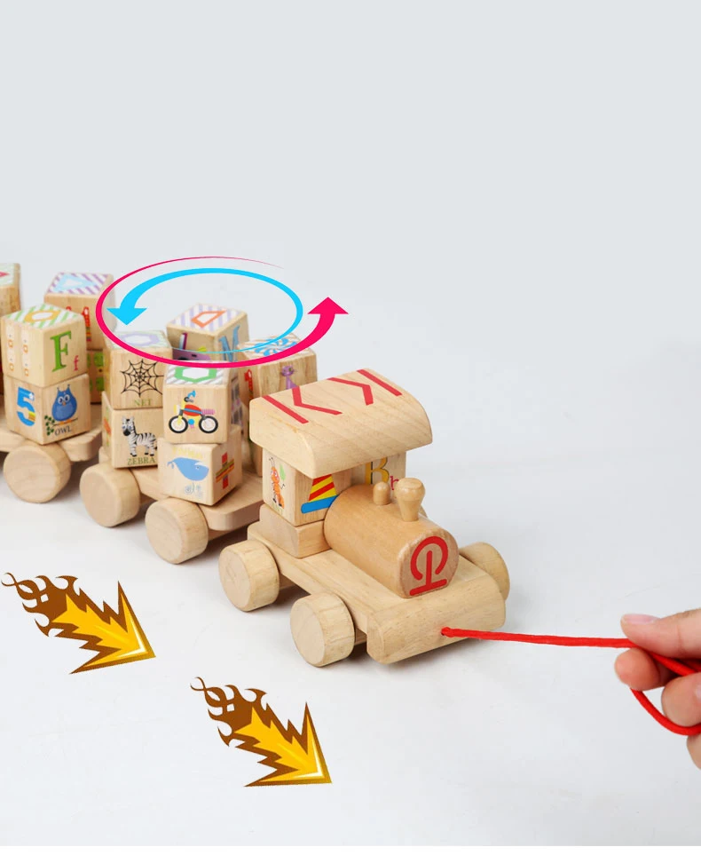 Montessori Wooden Four Section Drag Train Toy Children's Toy Puzzle ...