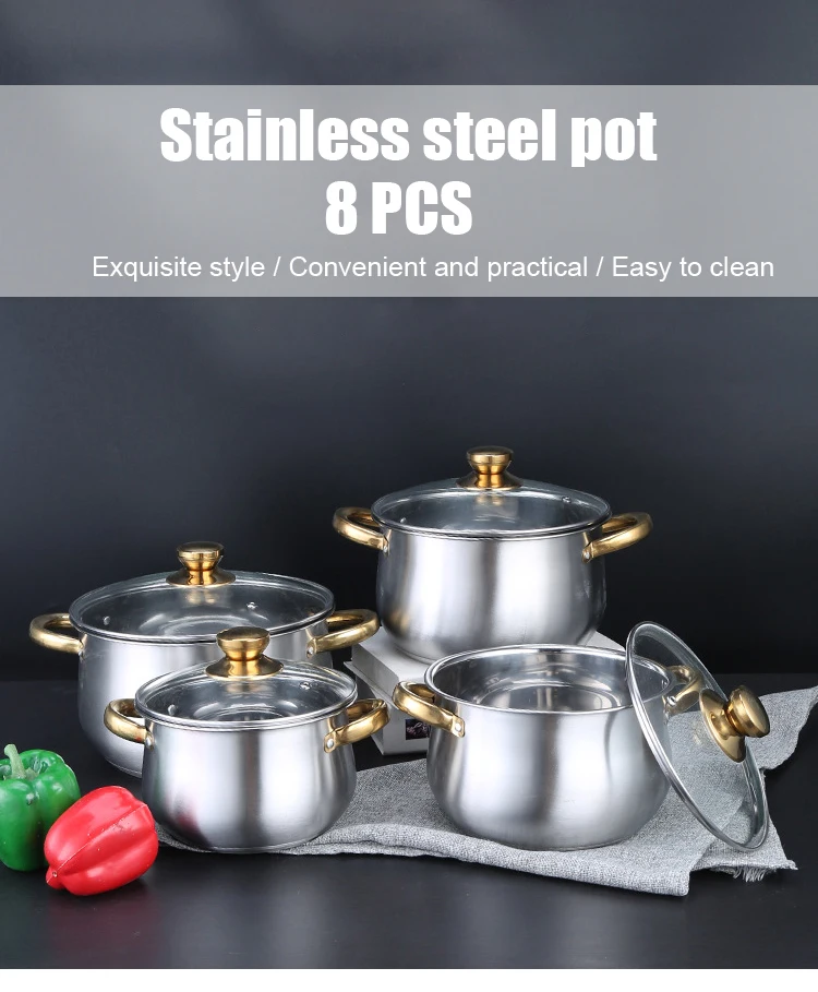High Quality Cookware Set 8 Pcs Stainless Steel Stock Pot Cookware Set ...