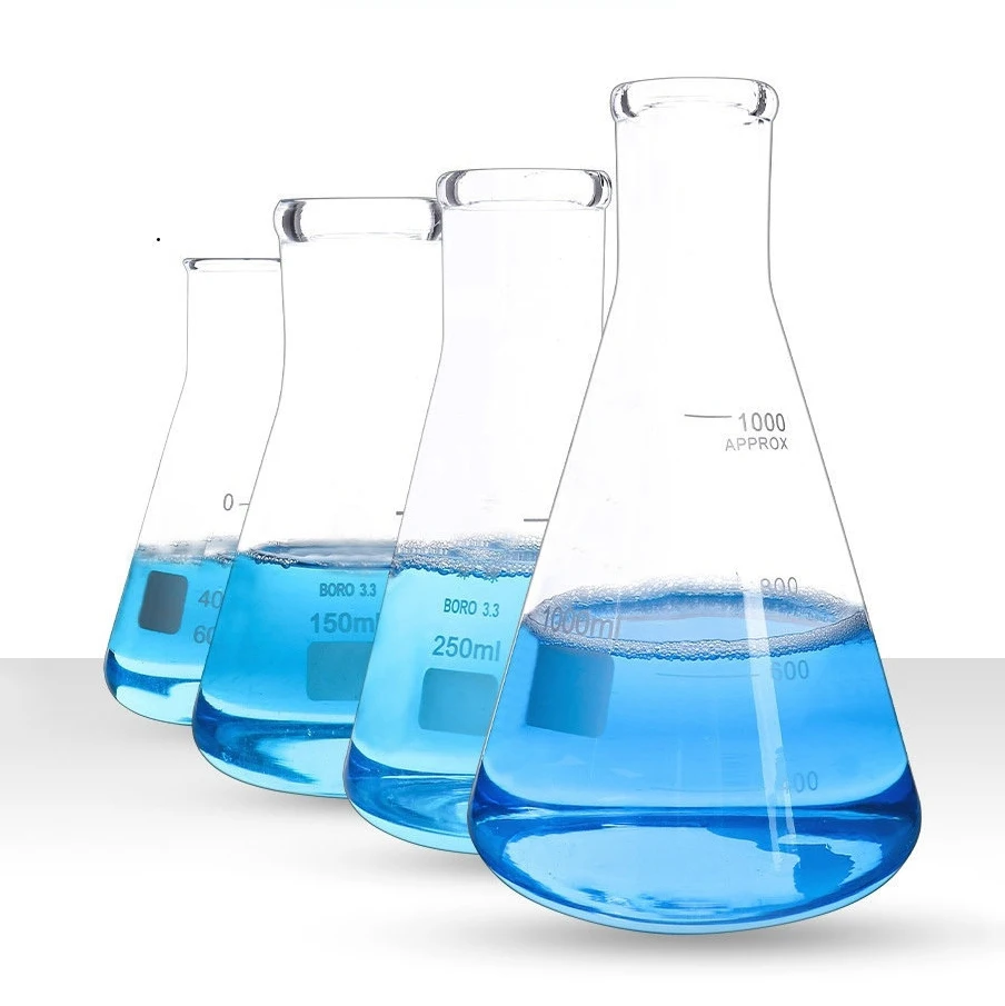 Borosilicate Glass Flat Bottom Conical Flask For Chemistry Laboratory ...
