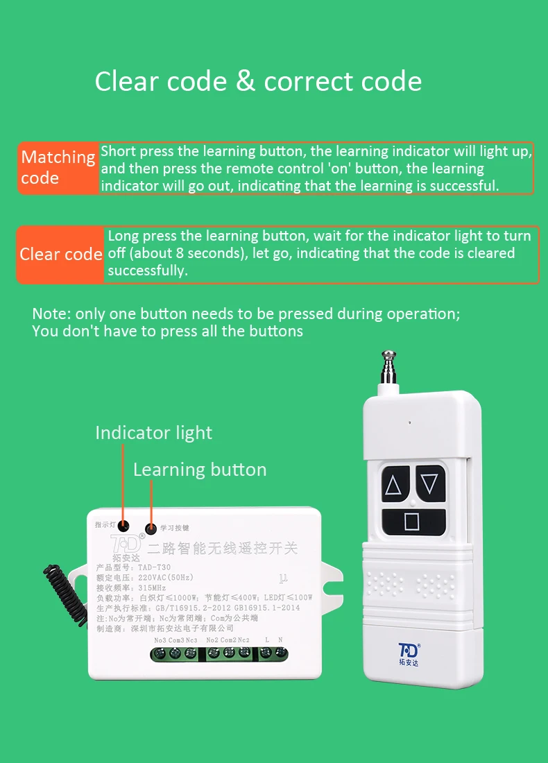 315/433mhz 2 Channel Wireless Remote Control Switch Long Range 300m ...