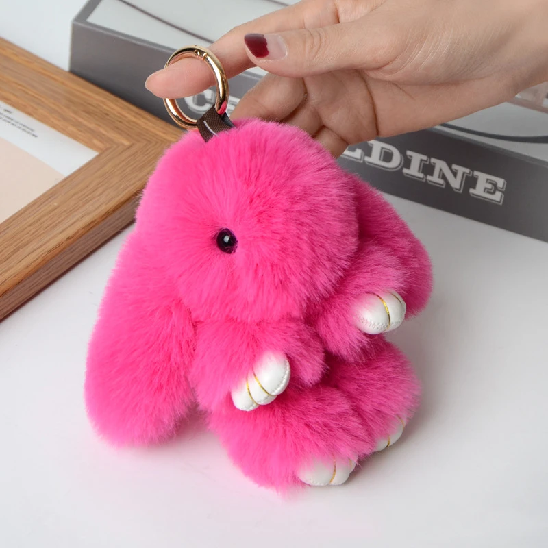 18cm Bunny Doll Keychain - Soft, Cute Faux Fur Pom Pom