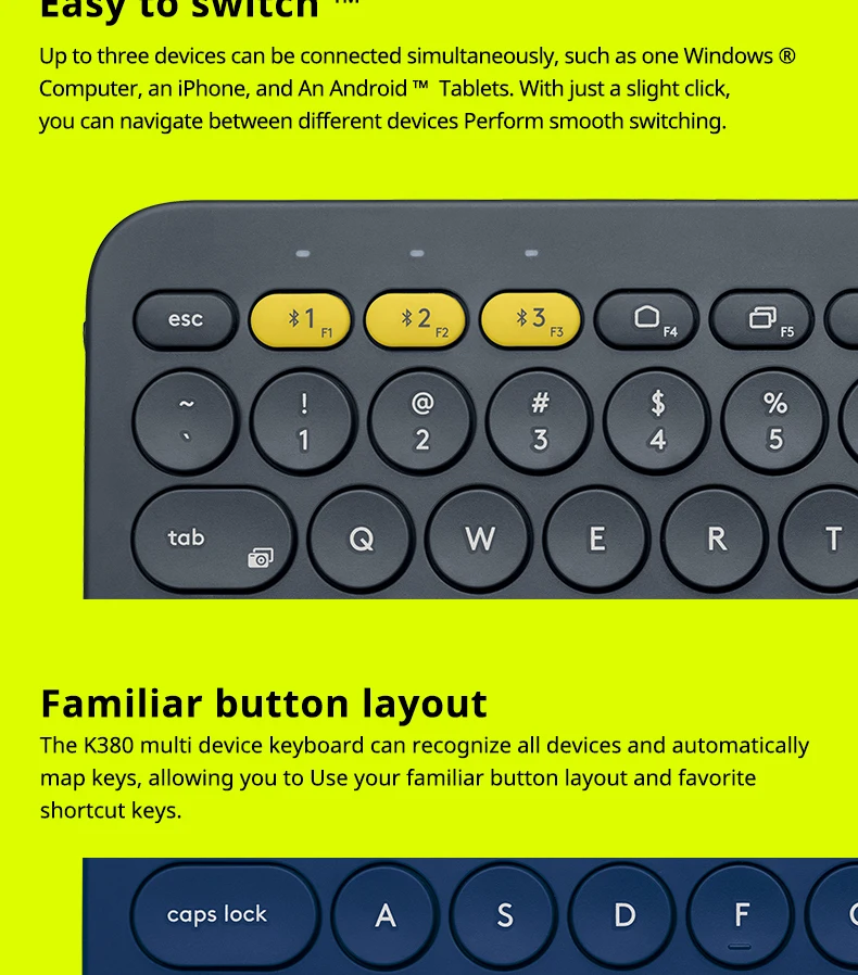 Logitech K380 Wireless Keyboard Multi-device Bluetooth Multi-color for ...