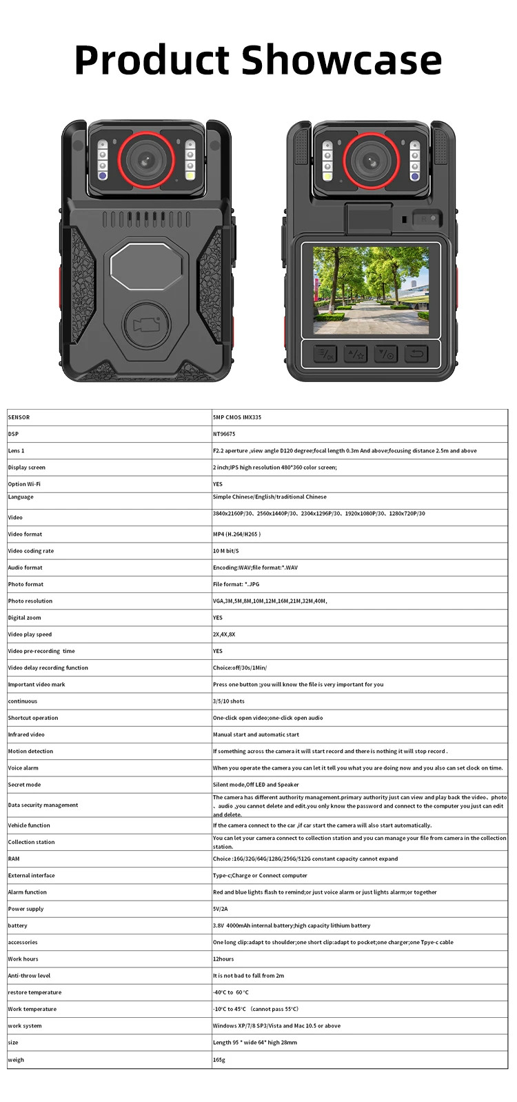 Newest 4K 40MP UHD Body Worn Camera 180 Degree Rotate Lens 2.0 Inch ...