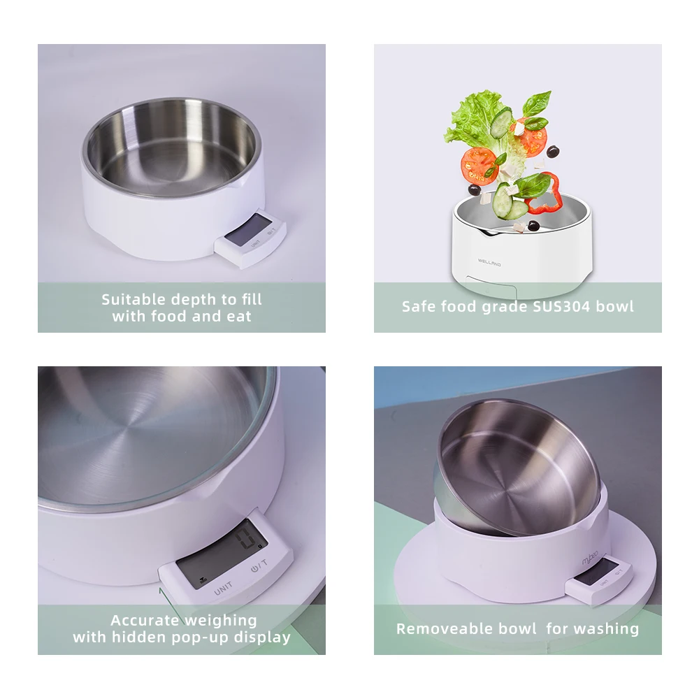 Lcd Screen Stainless Steel Bowl Pet Food Weighing Container For Dog Cat ...