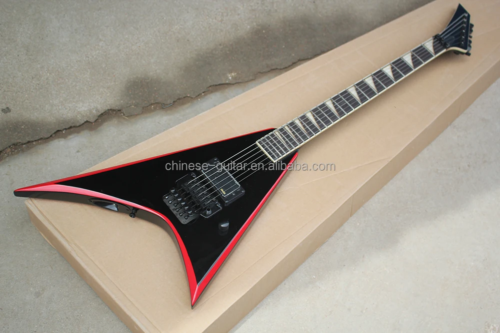Flyoung Black V Shape Electric Guitar with Red Strip - Right-Handed ...