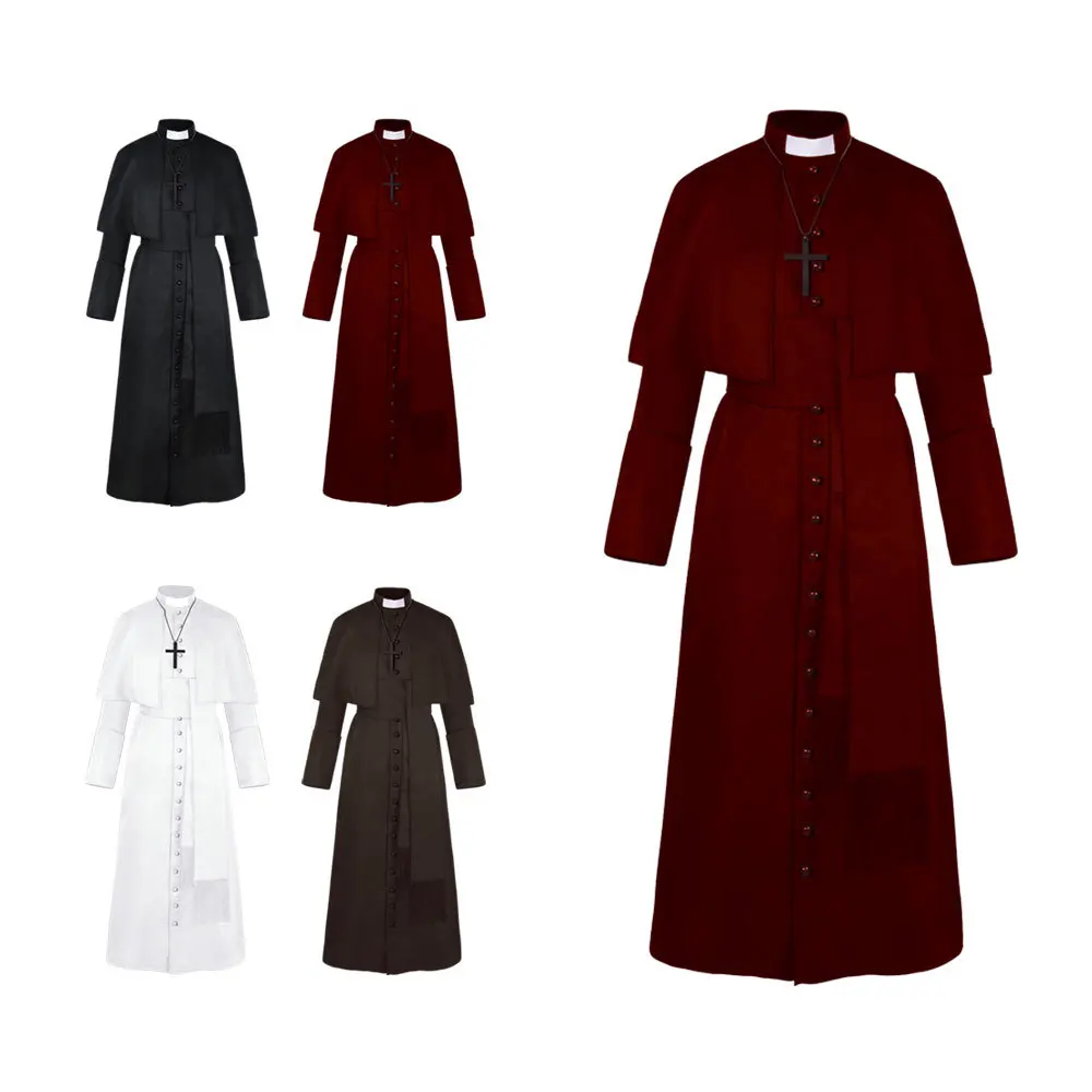 Medieval Clergyman Vestment Roman Priest Robe Cassock Costume Black ...