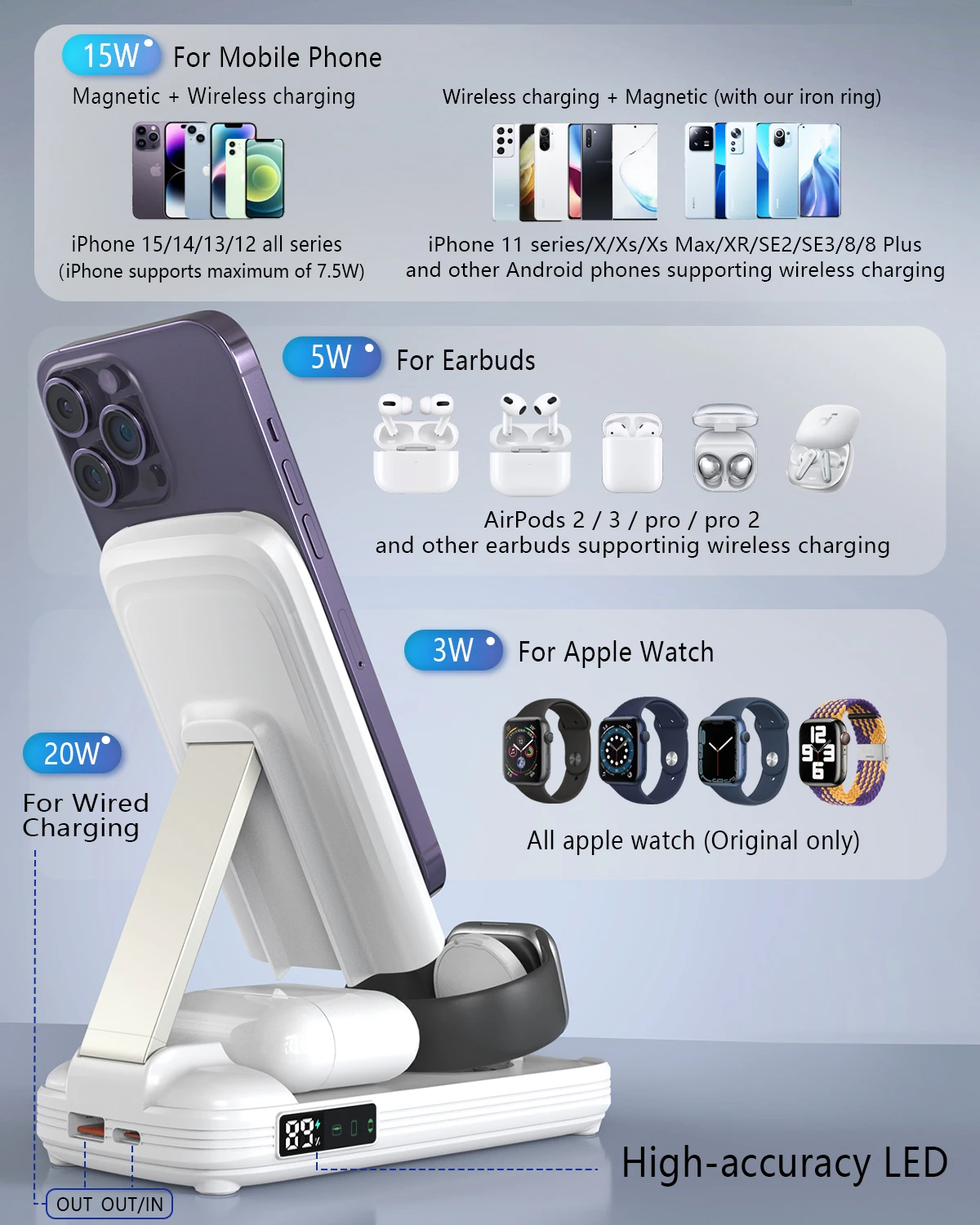 Multifunction foldable 3 in 1 wireless charging phone stand power bank ...