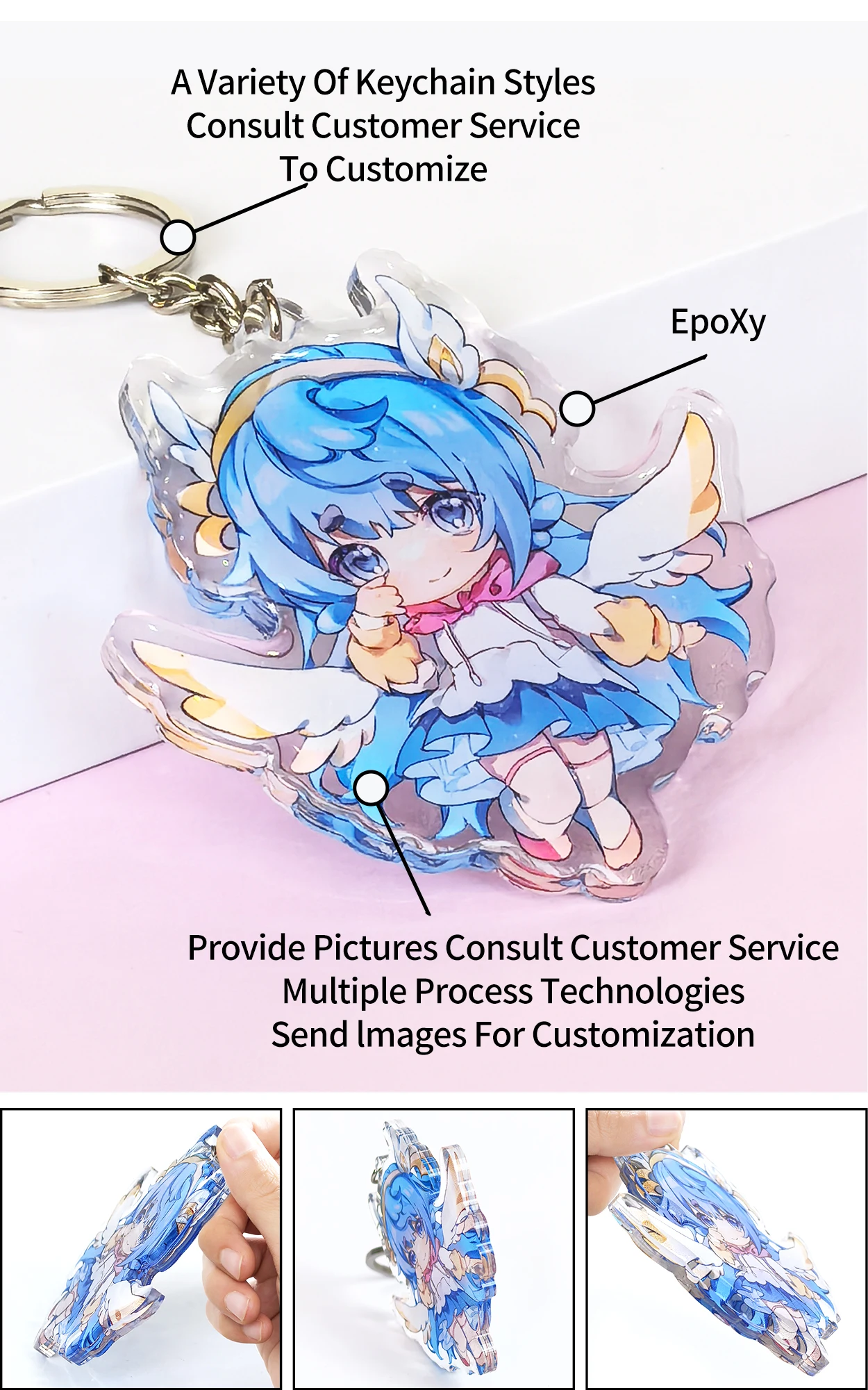 Custom Anime Acrylic Glitter Epoxy Keychain Charms - Perfect for ...