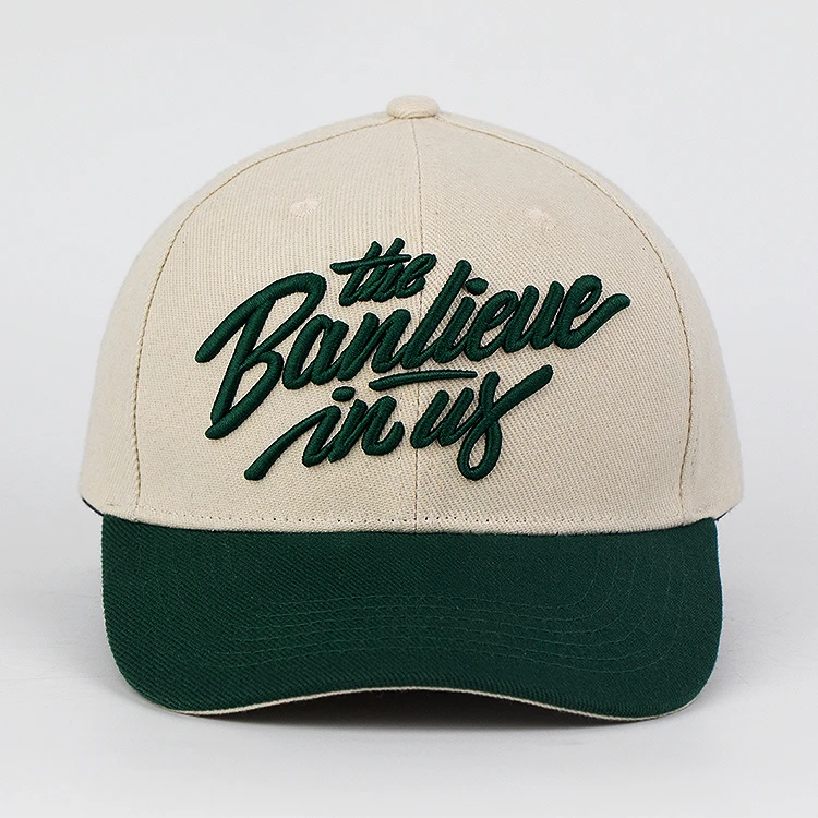 Adults Green Curved Brim Two Tone 6 Panel Baseball Cap Custom ...