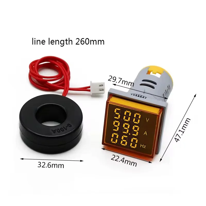 Square LED Digital Voltmeter Ammeter Hertz Meter AC20-500V Signal Lights Voltage Current ...