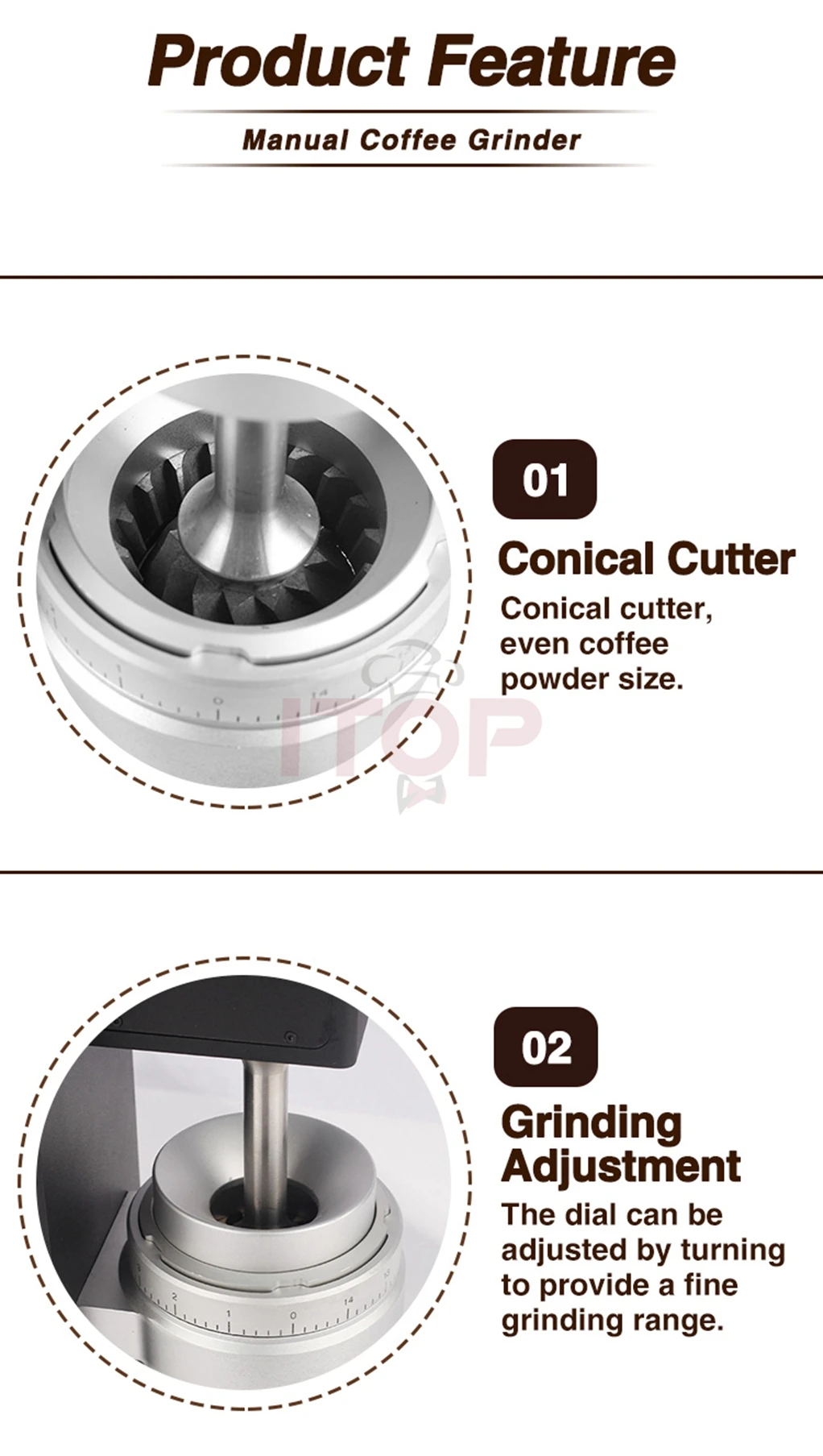 IT-CG-25G 83MM Professional Manual Espresso Coffee Bean Grinder Machine