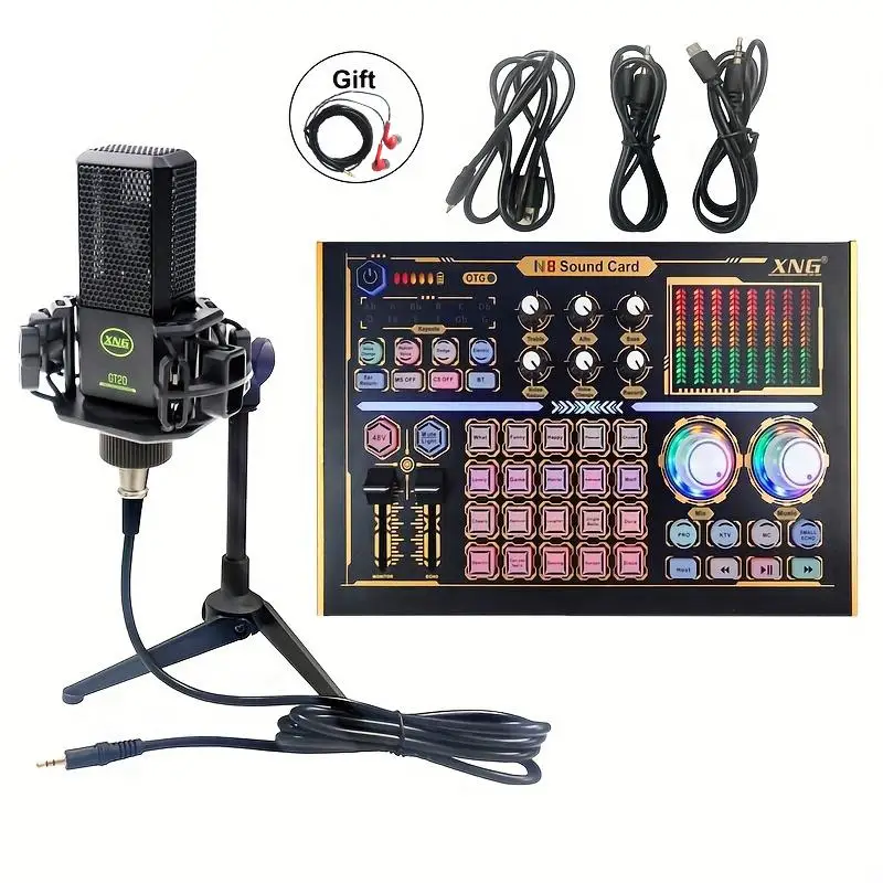 N8 Professional Sound Card With Bt Input Gt20 Microphone All Metal Set ...