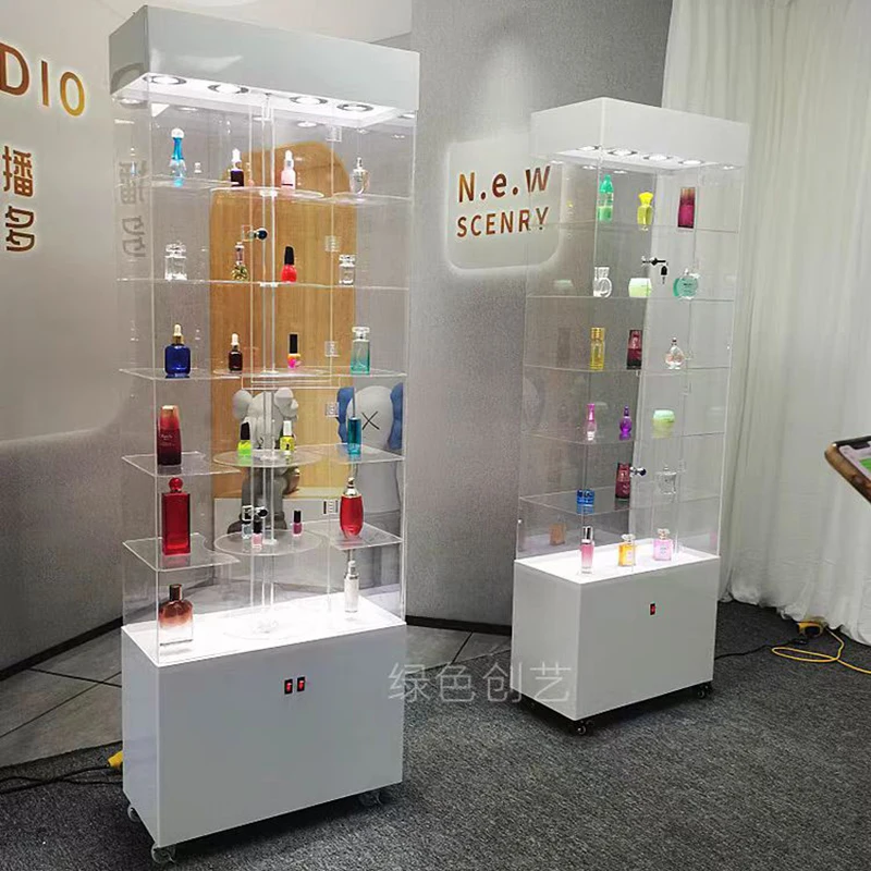 Acrylic Rotating Jewelry Display Case Cosmetics Glass Perfume Display ...