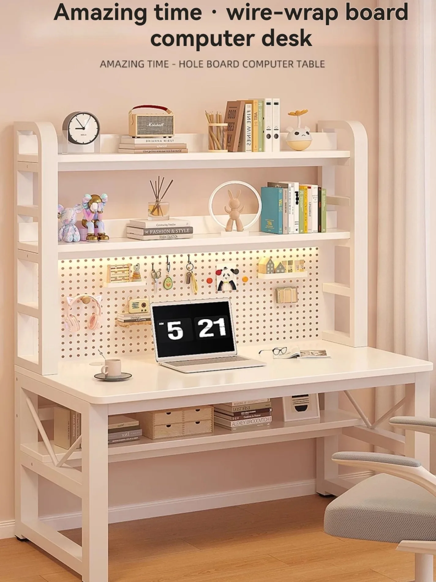 Bedroom Writing Computer Table Solid Wood Hole Board Desk Bookshelf ...