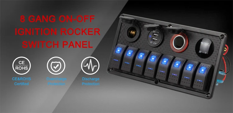 12v 8 Gang Custom Car Switch Panel Marine With Voltmeter Usb Ciga Power ...