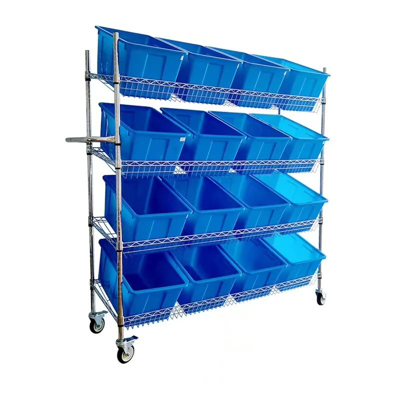 4 Tier Mobile Kitchen Industrial Chrome Inclined Slanted Wire Metal ...