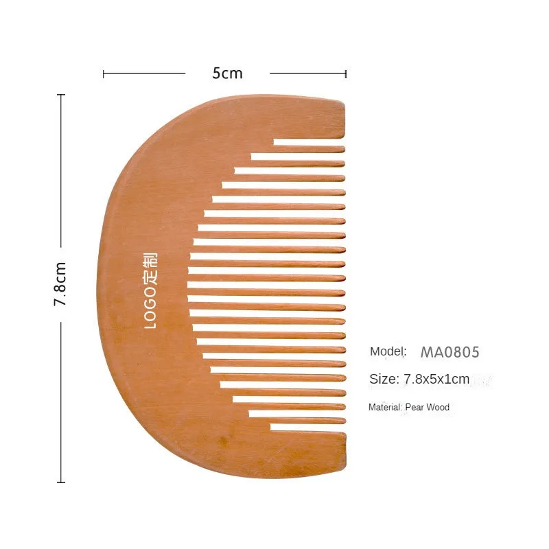 Wholesale Oem Logo Flat Wide Pear Wood Comb 7.8*5cm Portable Mini Eco ...