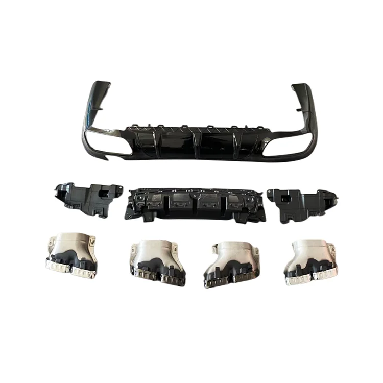 Car CLS63 Style Bumper Rear Diffuser With Black or Silver Tips For BENZ ...