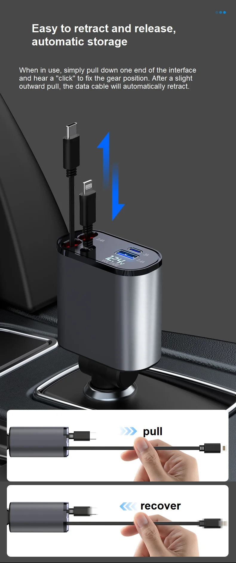 Newest 4-in -1 Multi- Charging Ports Car Fast Charger With Retractable ...