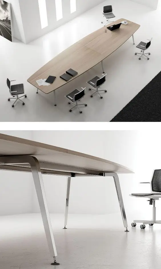 Simple Modern Office Meeting Table Study Desk Wood Grain With Metal Leg ...