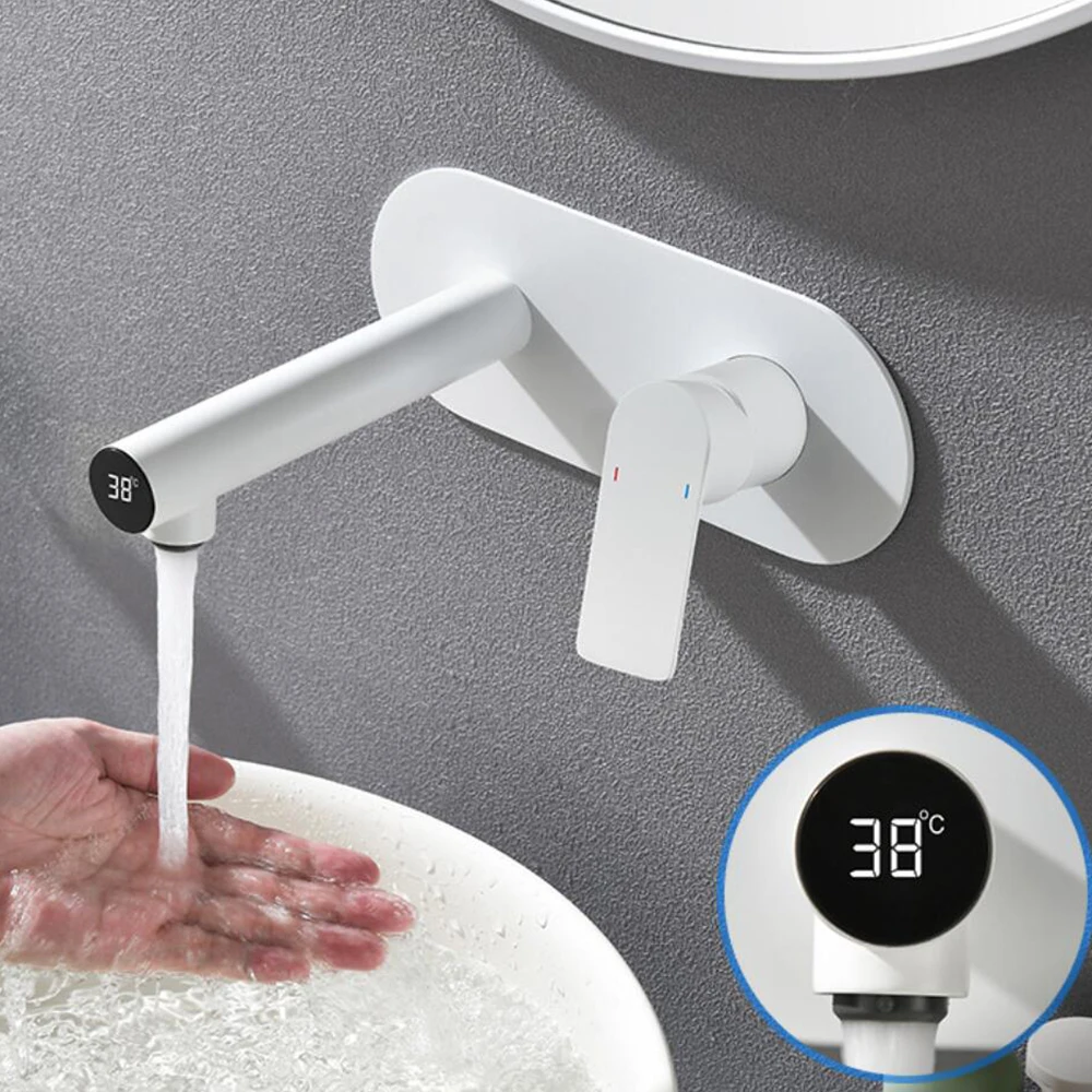 Smart Digital Display Temperature Control Bathroom Mixer Faucet Wall ...