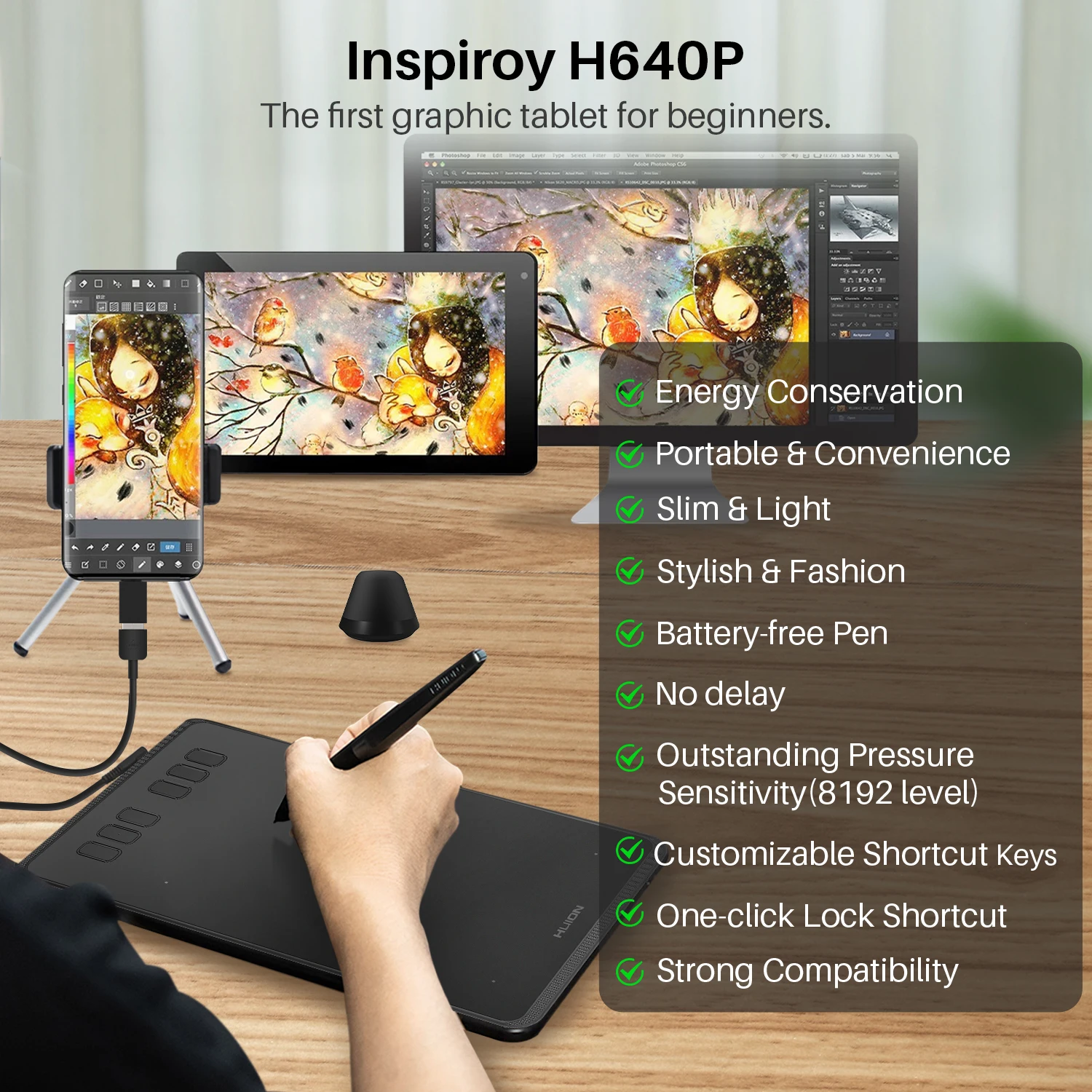 Huion Professional Design 8192 Levels Electronic Battery Free Digital ...