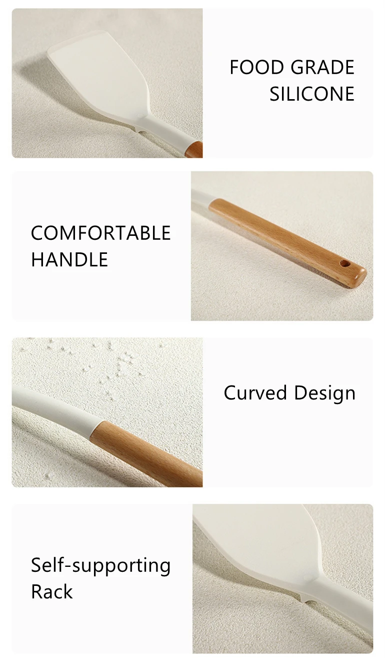 MANJIA High Temperature Resistant Kitchen Utensil Set Silicone Beech ...